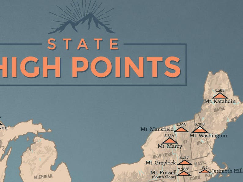 State Highpoints Map 18x24 Poster | Etsy