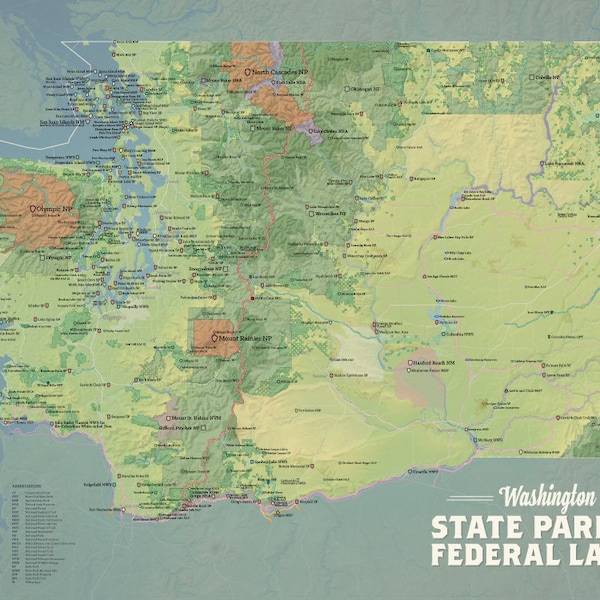 Map of Washington State - Etsy