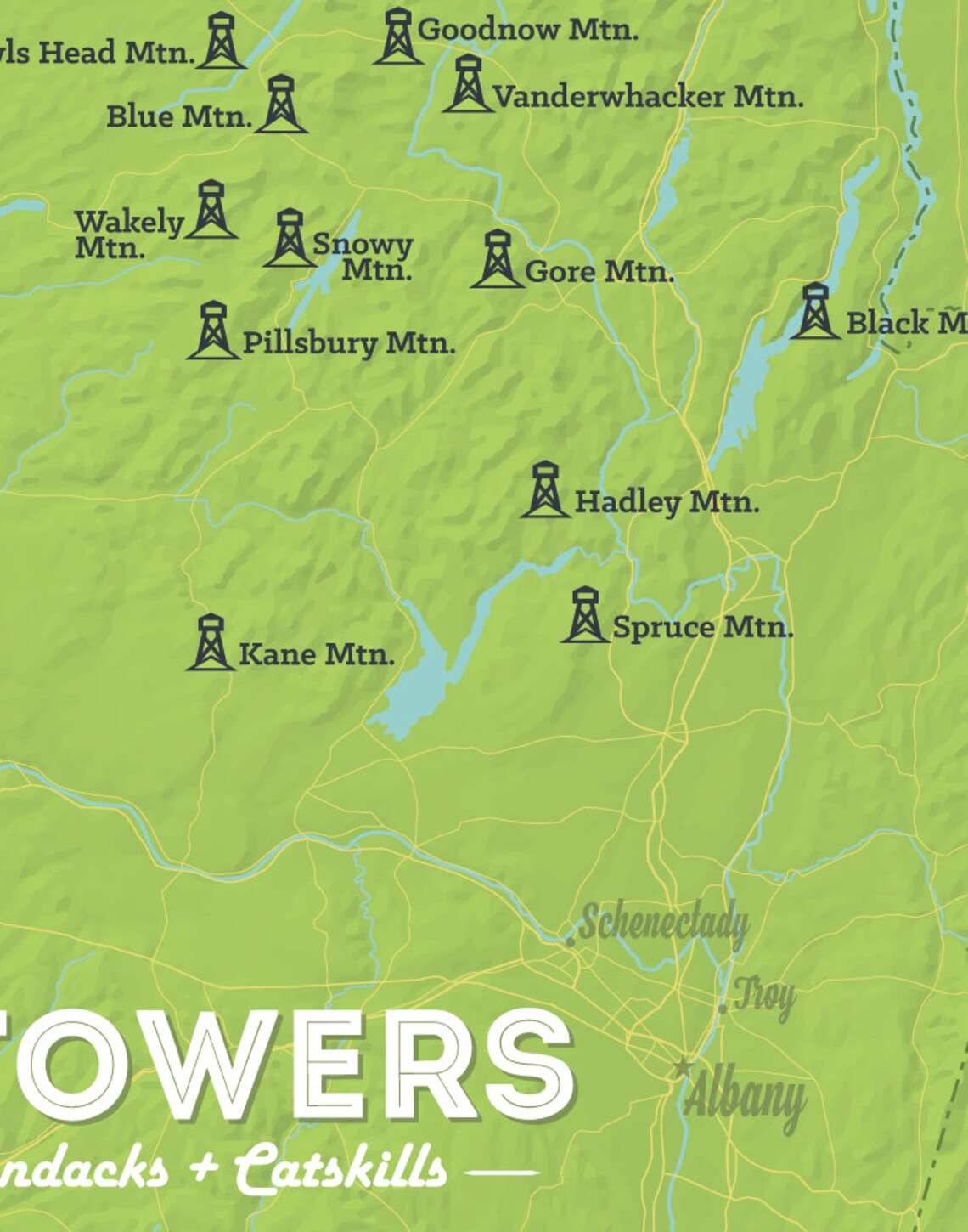 Adirondack Fire Tower Challenge Map 11x14 Print - Etsy