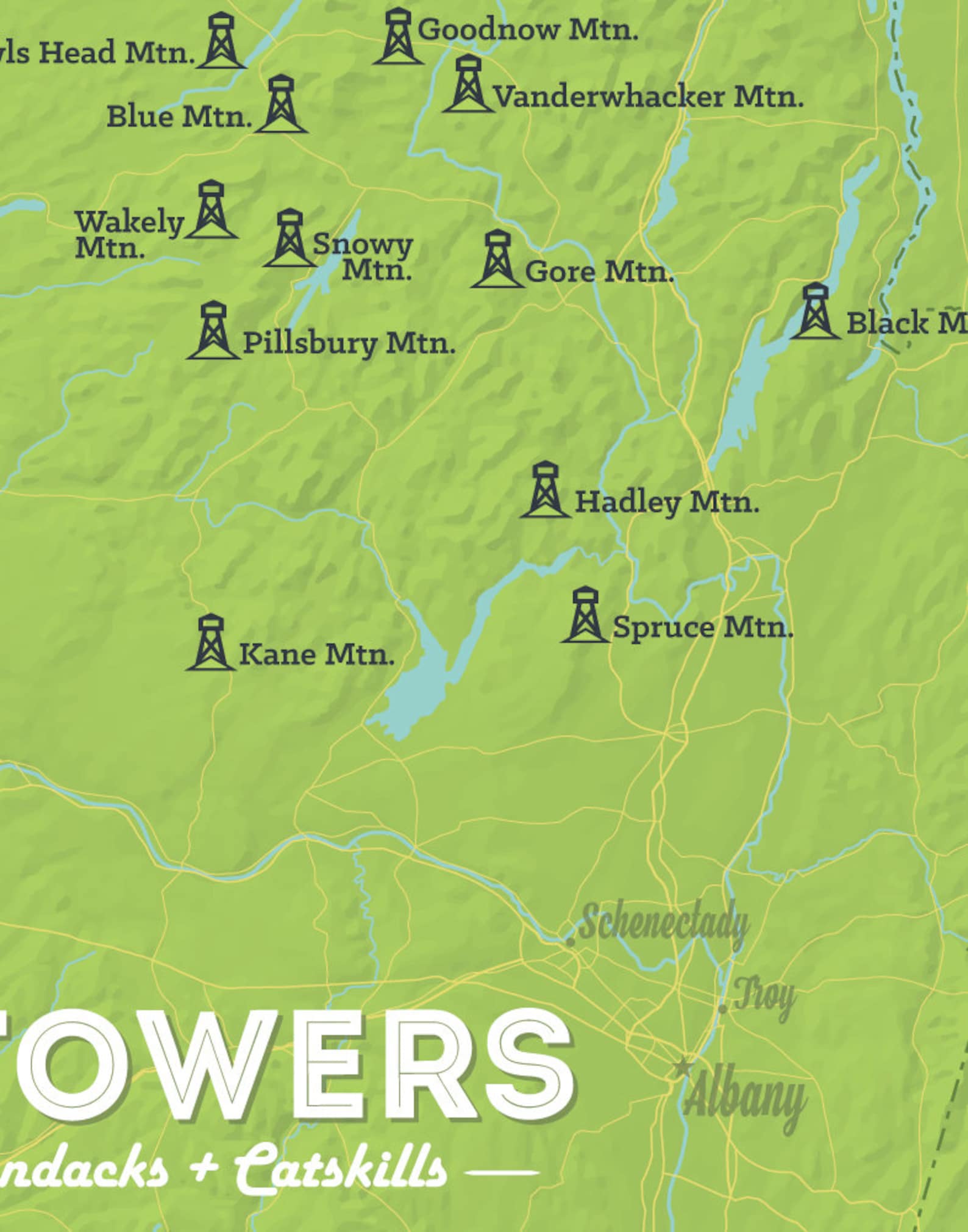 Adirondack Fire Tower Challenge Map 11x14 Print - Etsy