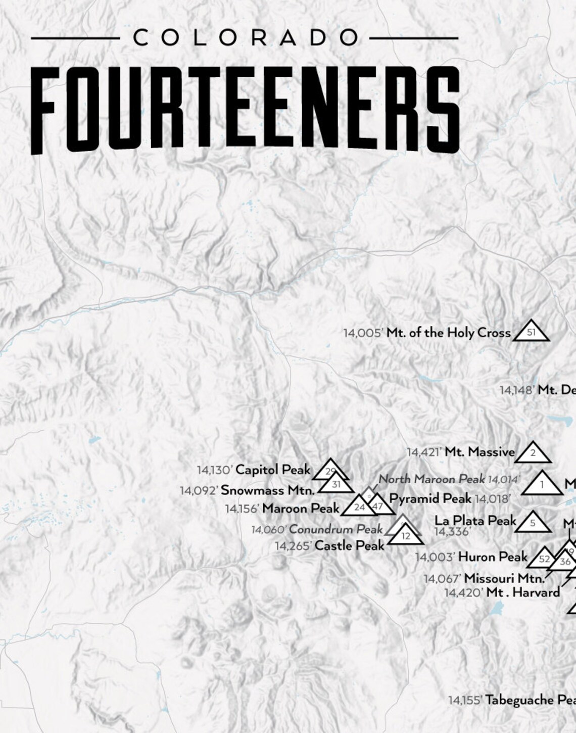 58 Colorado 14ers Map 11x14 Print - Etsy