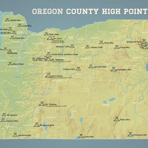 Oregon County Highpoints Map 11x14 Print - Etsy