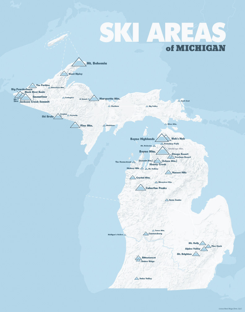 Michigan Ski Resorts Map 11x14 Print - Etsy