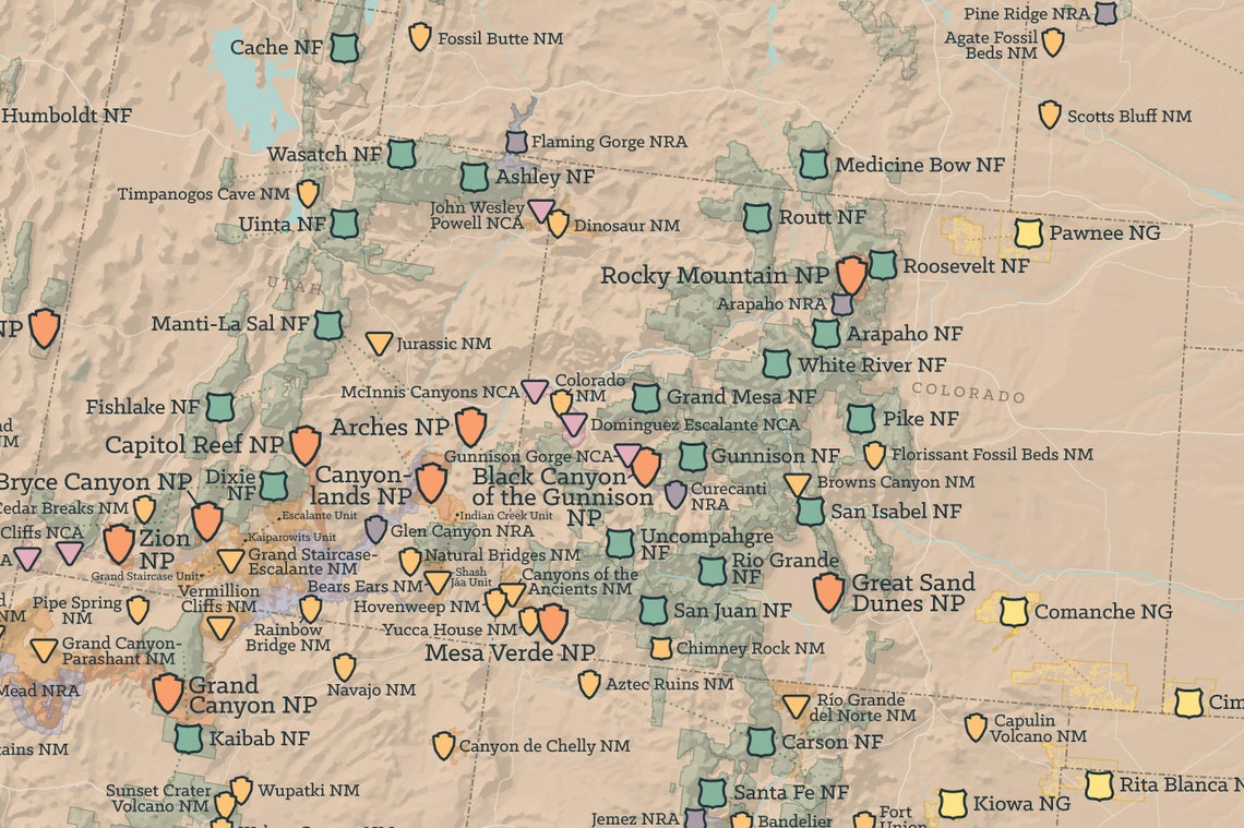 US National Parks Monuments & Forests Map 24x36 Poster | Etsy