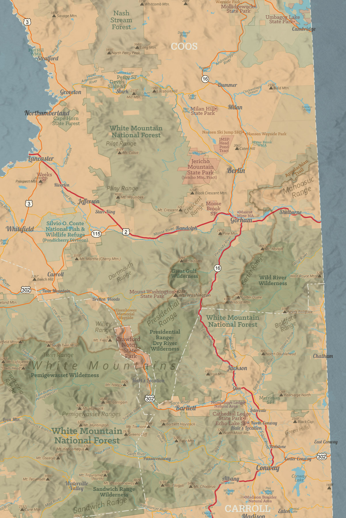 New Hampshire State Wall Map // Decorative Poster - Etsy