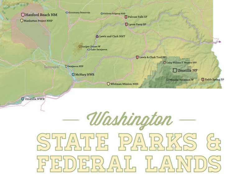 Washington State Parks & Federal Lands Map 18x24 Poster | Etsy Canada