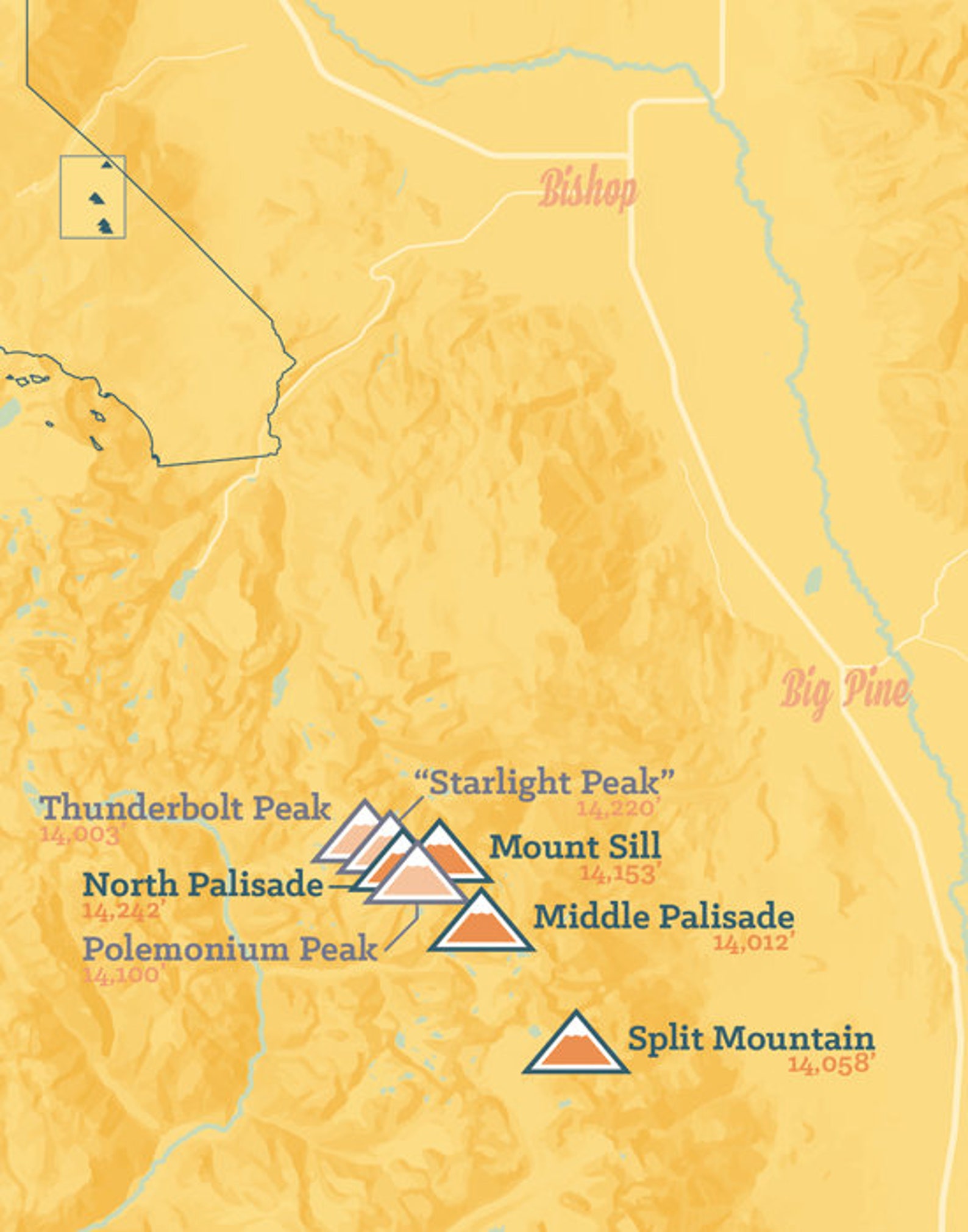 California 14ers Map 11x14 Print - Etsy