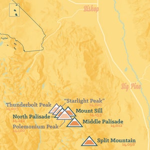 California 14ers Map 11x14 Print - Etsy