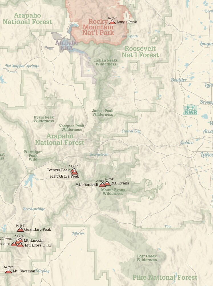 58 Colorado 14ers Map 18x24 Poster - Etsy