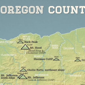 Oregon County Highpoints Map 11x14 Print - Etsy