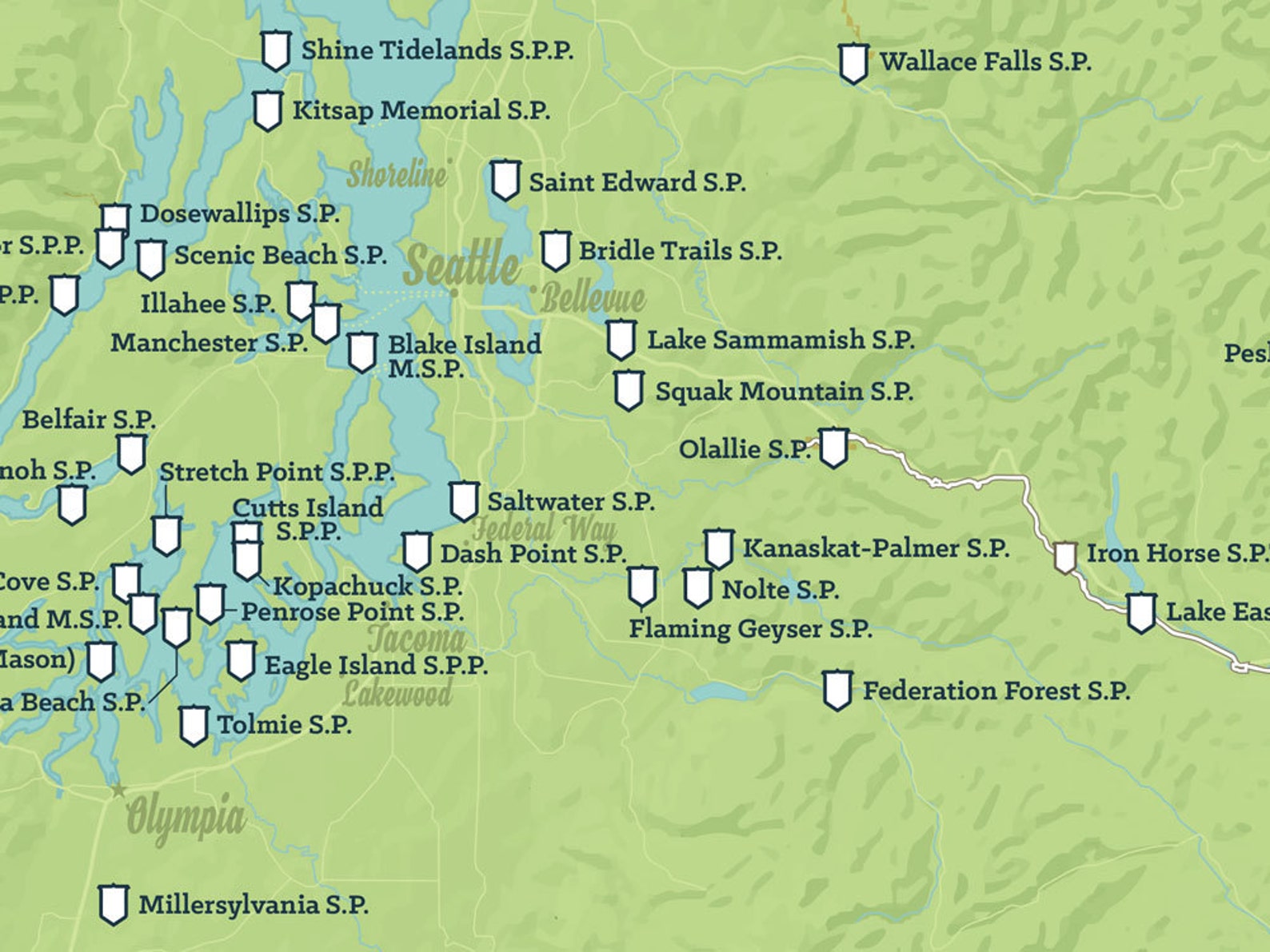 Washington State Parks Map 18x24 Poster - Etsy