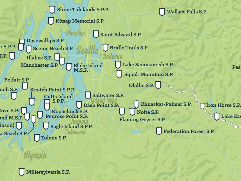 Washington State Parks Map 18x24 Poster - Etsy