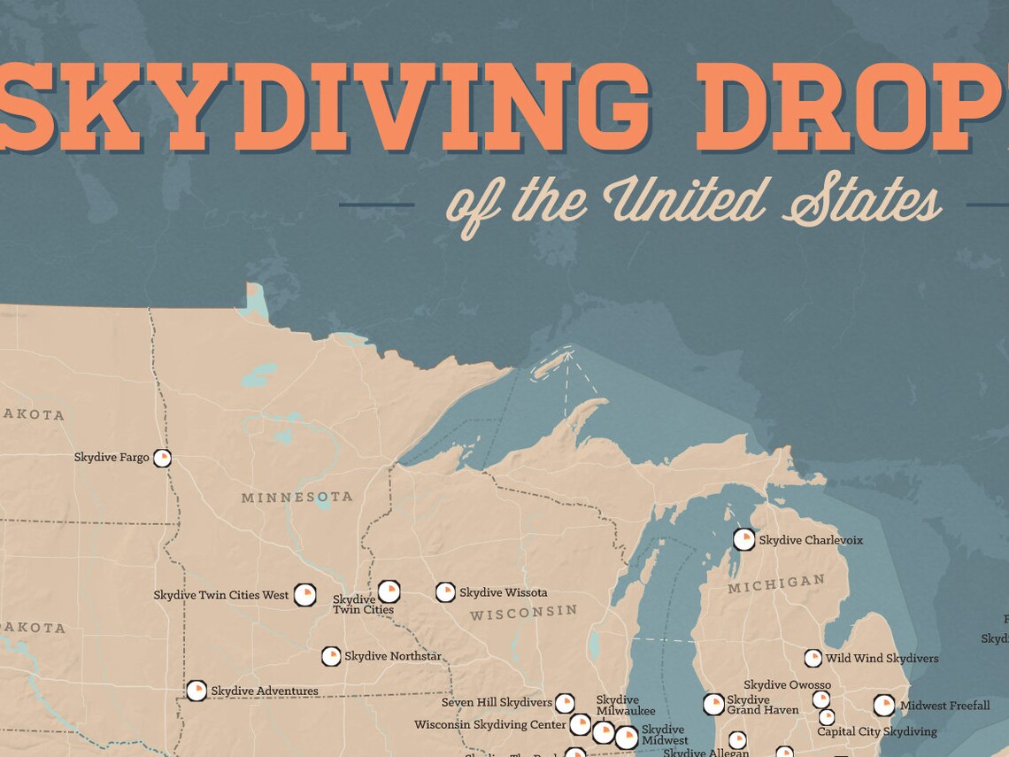 US Skydiving Dropzones Map 18x24 Poster | Etsy