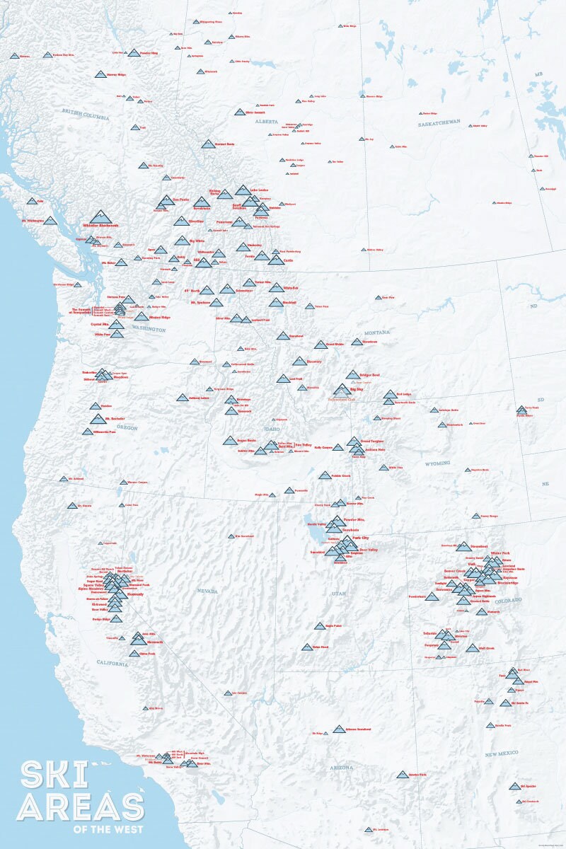 Western Ski Resorts Map 24x36 Poster | Etsy