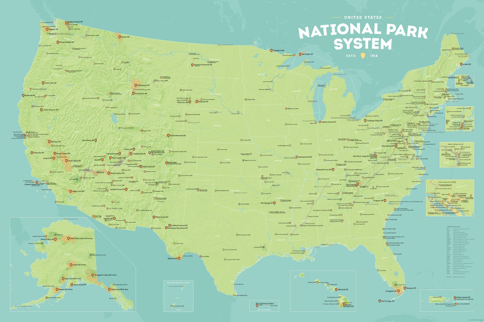 US National Park System Units Map 24x36 Poster - Etsy