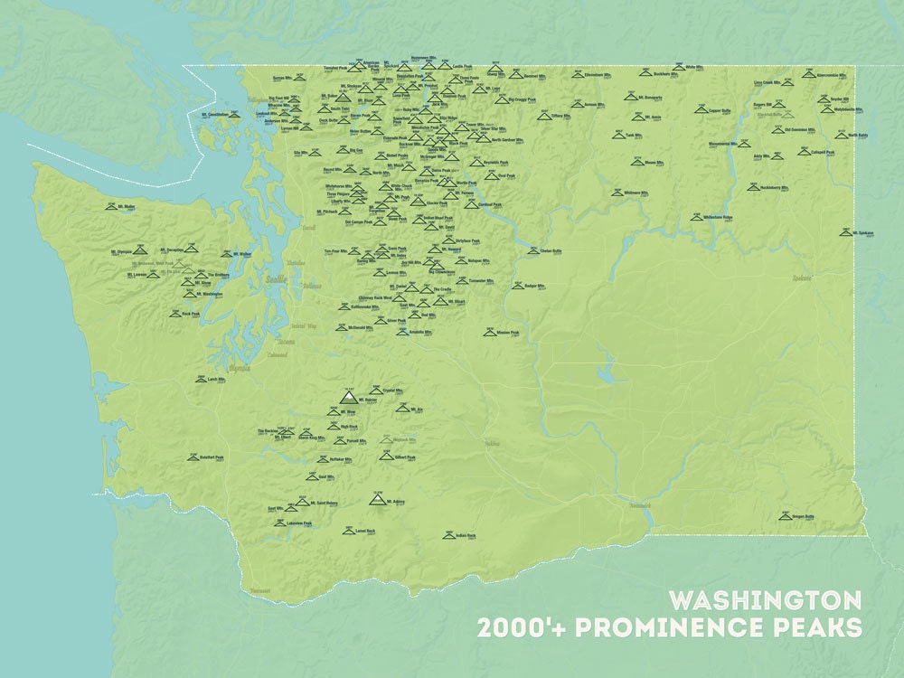 Washington 2000' Prominence Peaks Map 18x24 Poster - Etsy
