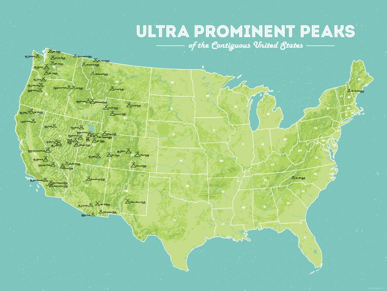 Ultra Prominent Peaks Map 18x24 Poster - 48 States - Etsy