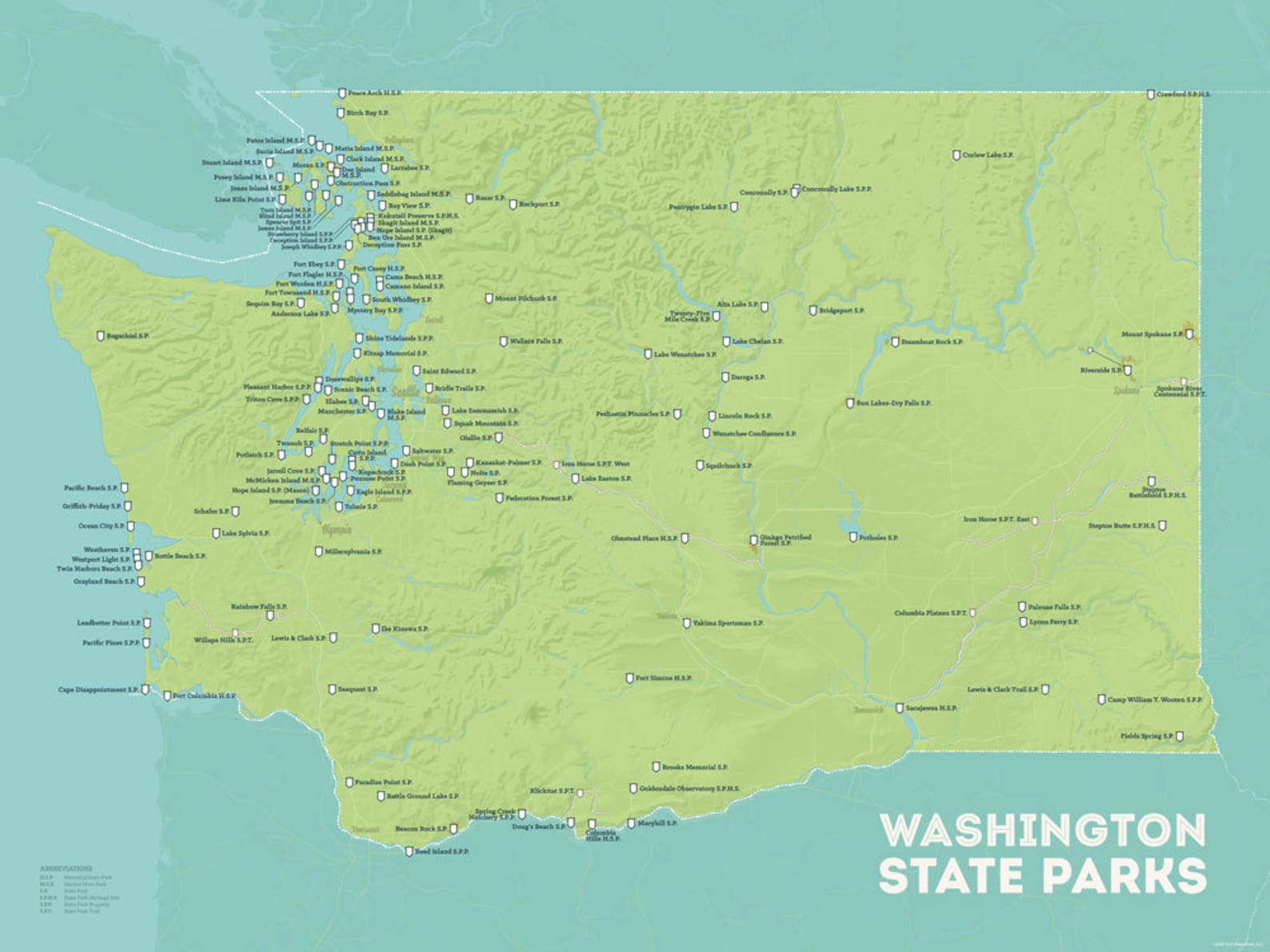 Washington State Parks Map 18x24 Poster | Etsy