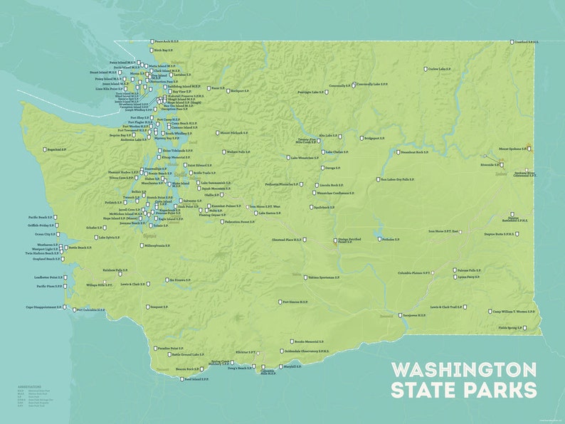 Washington State Parks Map 18x24 Poster - Etsy