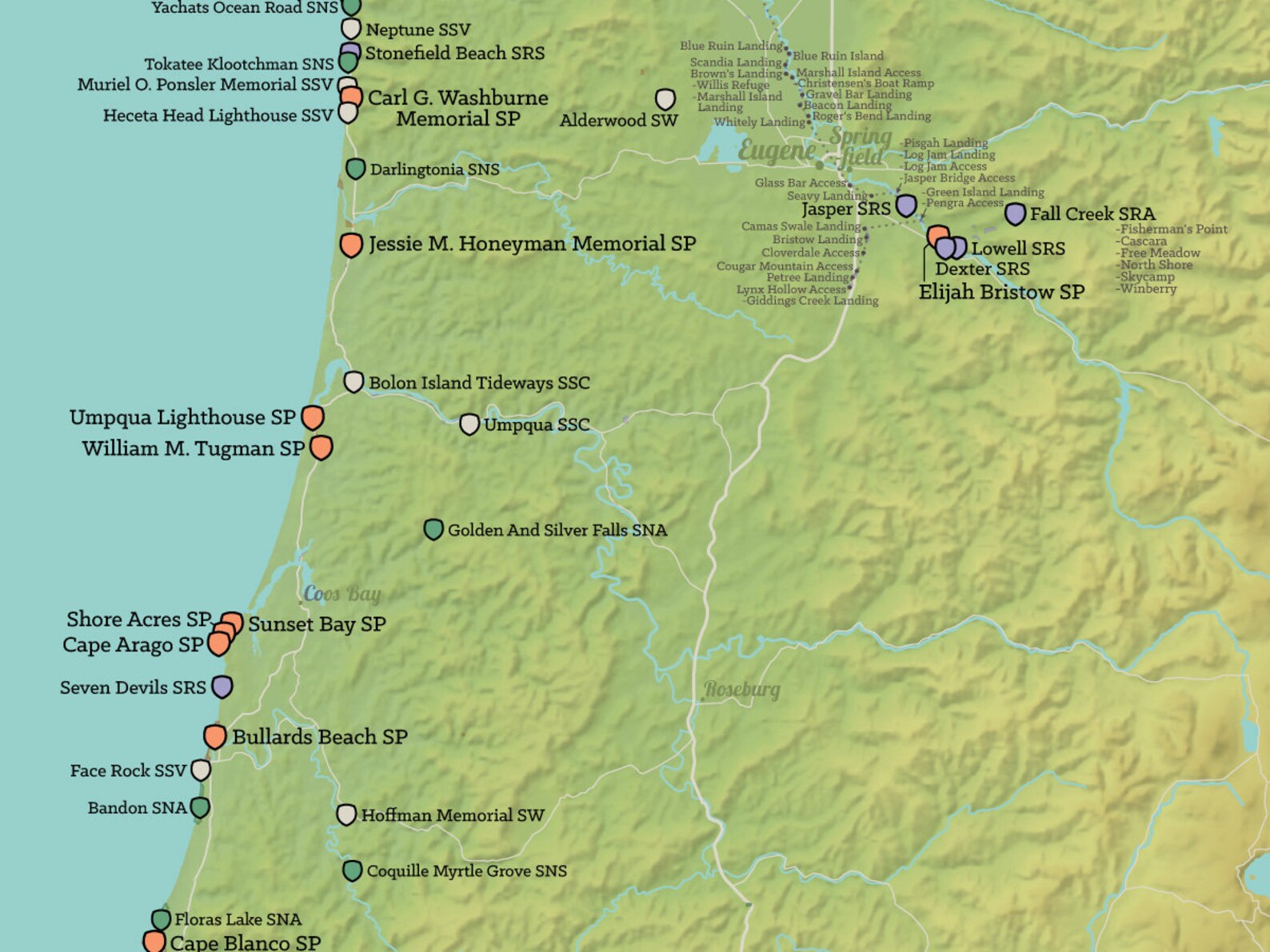 Oregon State Parks Map 18x24 Poster - Etsy