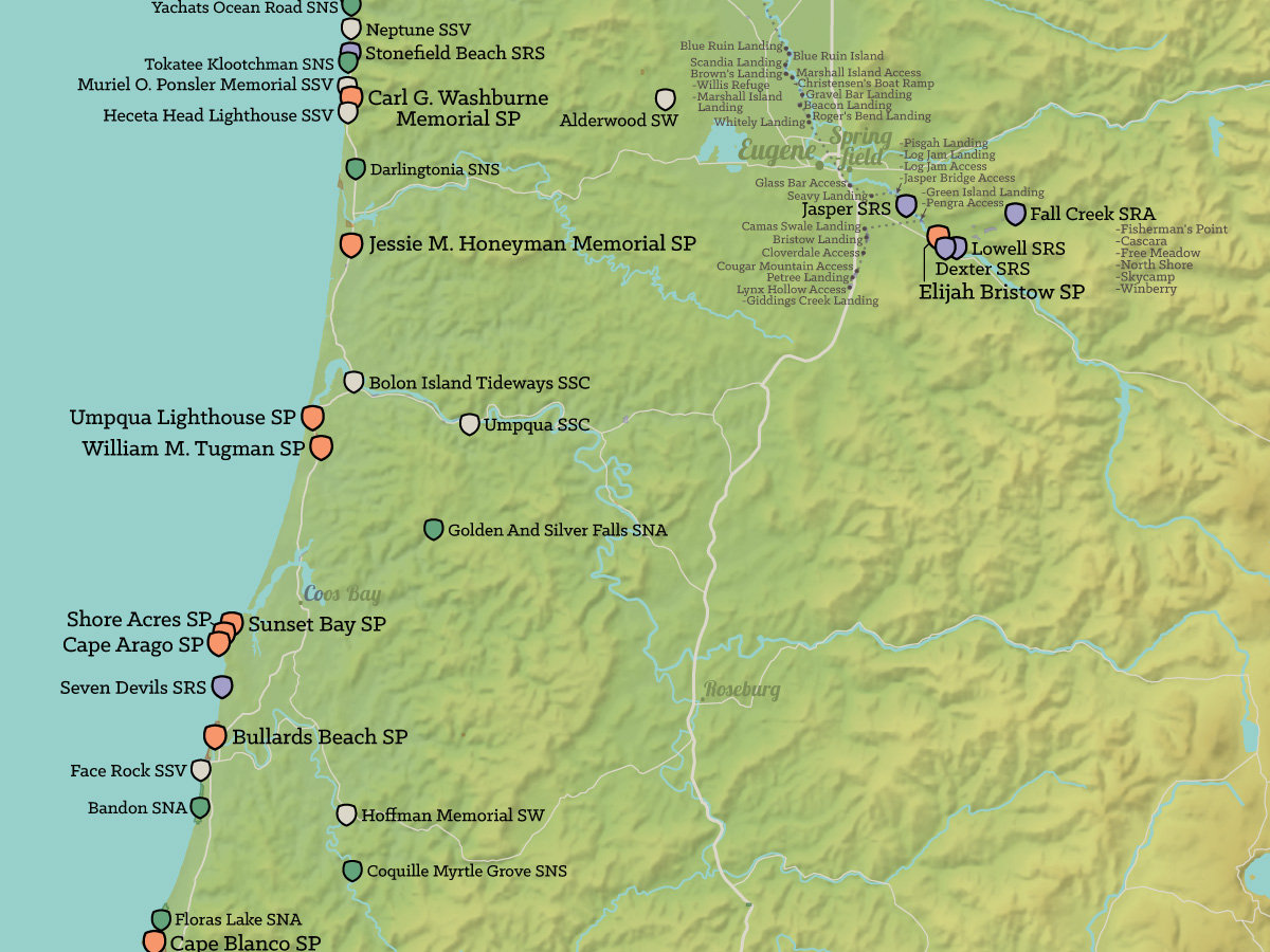 Oregon State Parks Map 18x24 Poster | Etsy