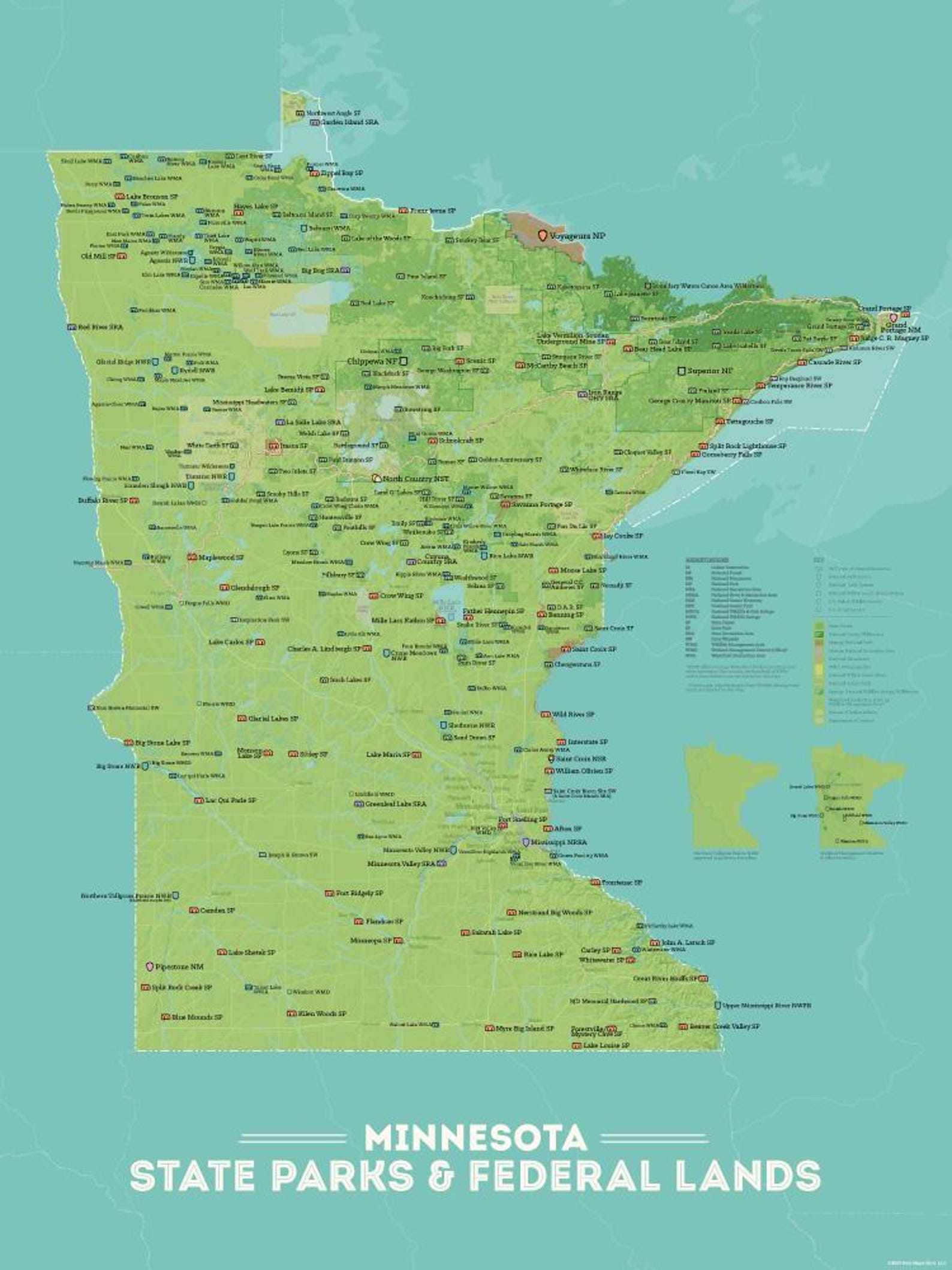 Minnesota State Parks & Federal Lands Map 18x24 Poster - Etsy