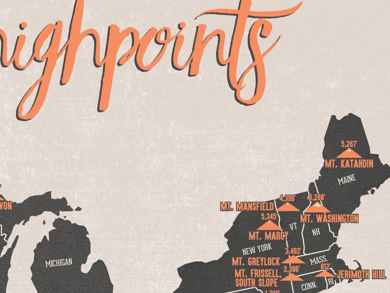 State Highpoints Map 18x24 Poster - Etsy