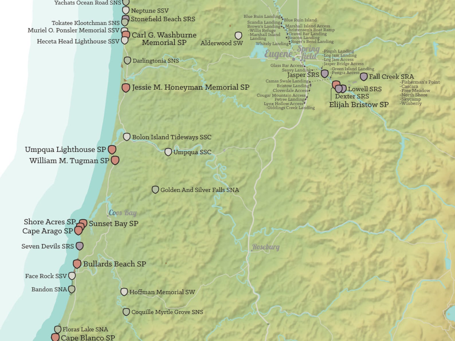 Oregon State Parks Map 18x24 Poster | Etsy