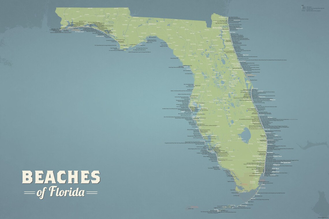 Florida Beaches Map 24x36 Poster - Etsy