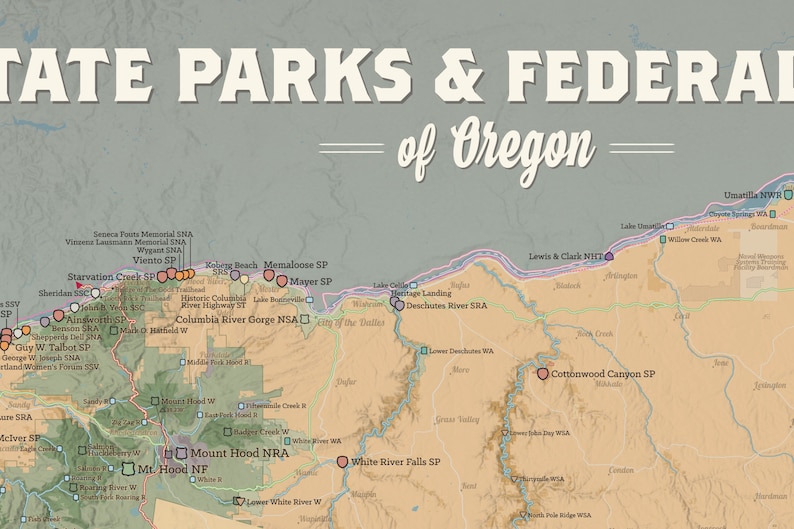 Oregon State Parks & Federal Lands Map 24x36 Poster - Etsy