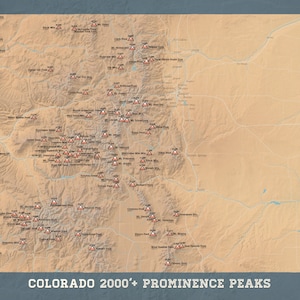 Colorado 2000' Prominence Peaks Map 18x24 Poster - Etsy