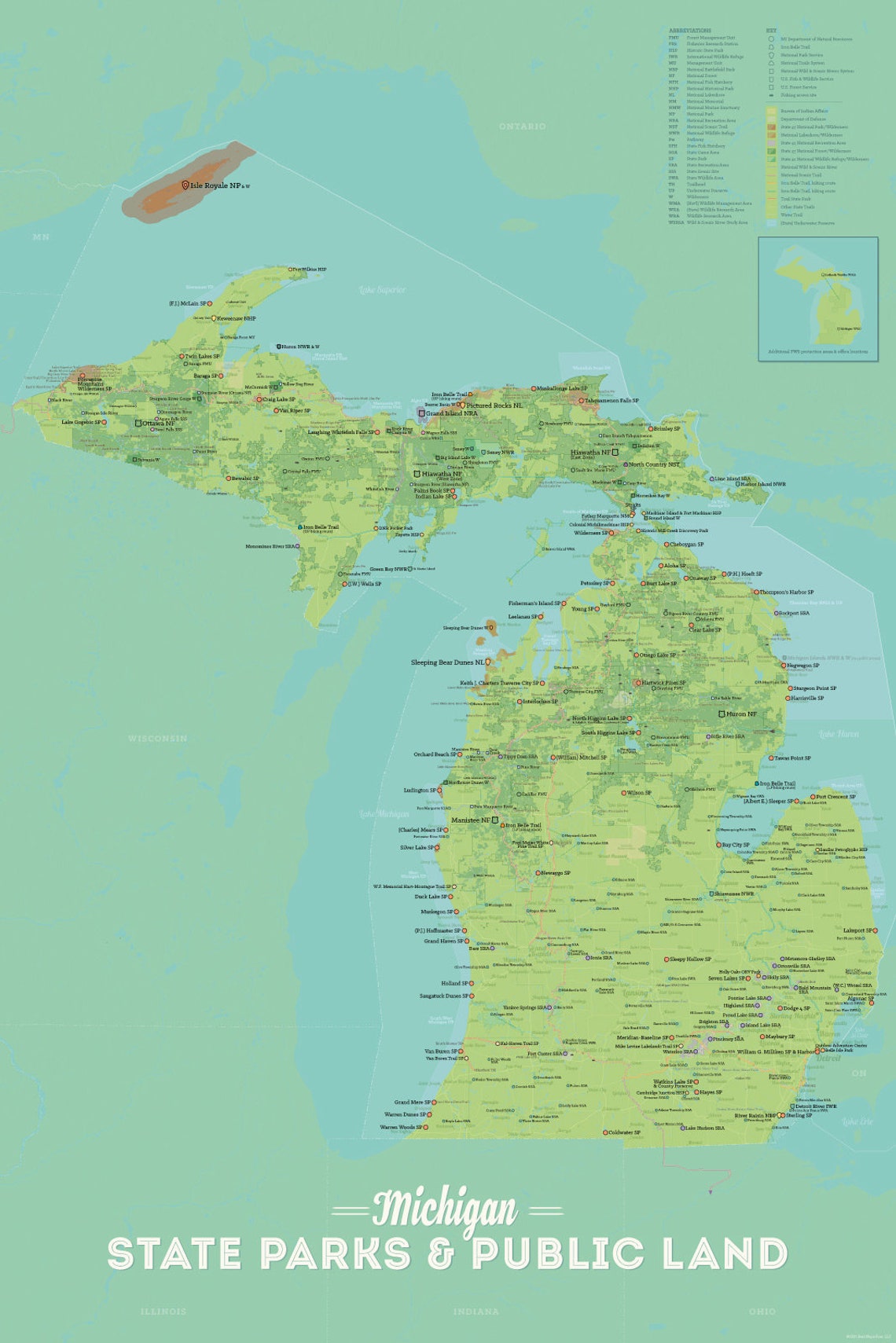 Michigan State Parks & Public Lands Map 24x36 Poster - Etsy