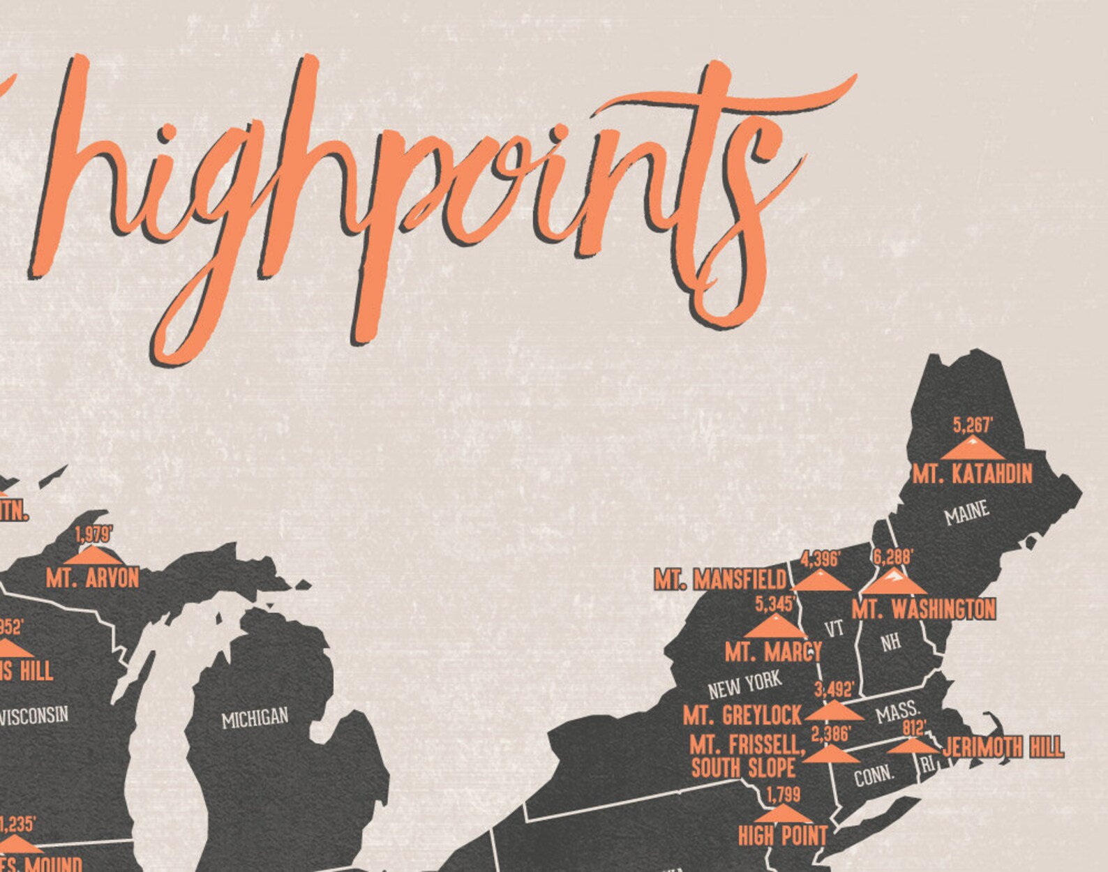State Highpoints Map 11x14 Print - Etsy