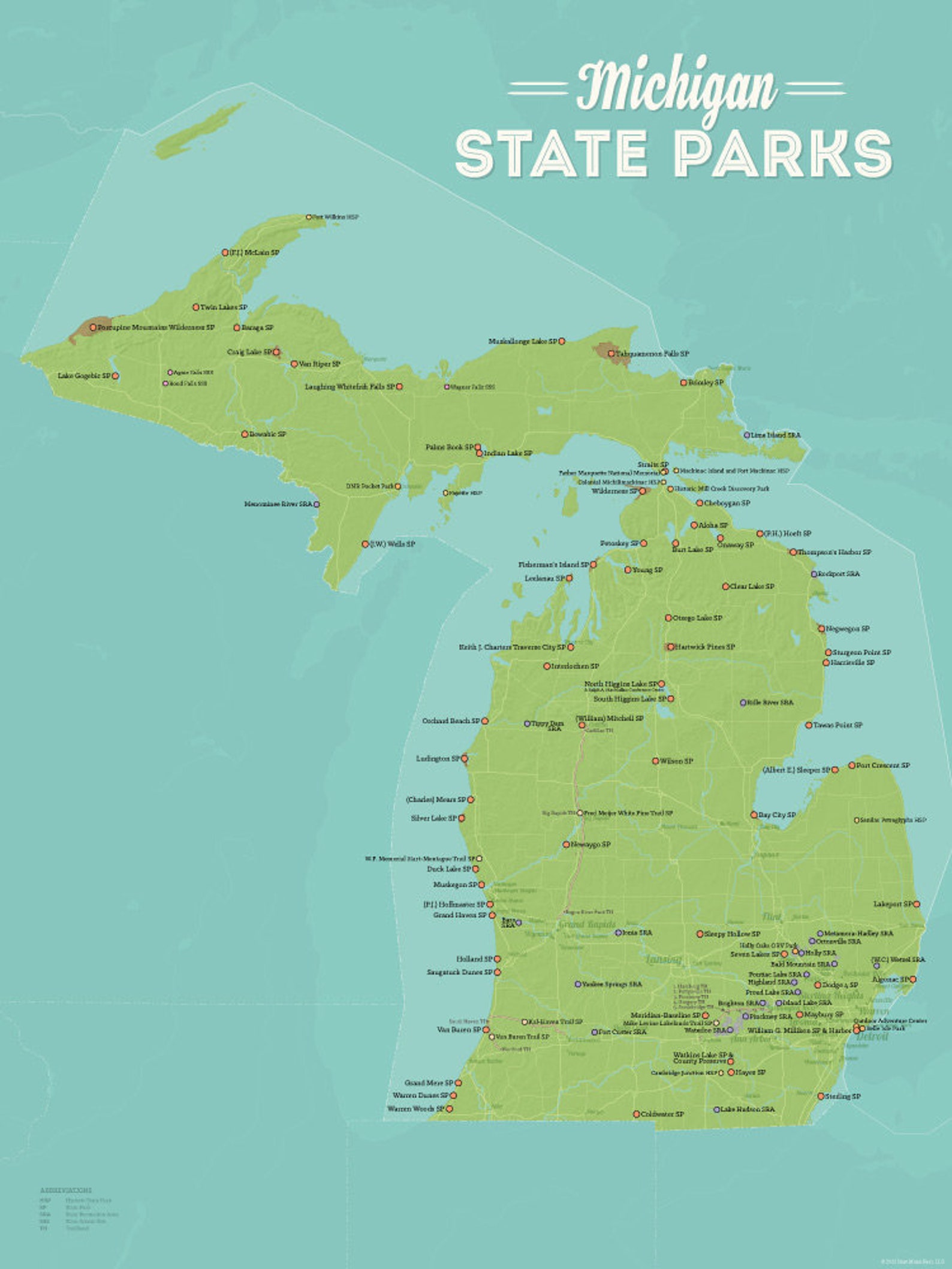 Michigan State Parks Map 18x24 Poster - Etsy