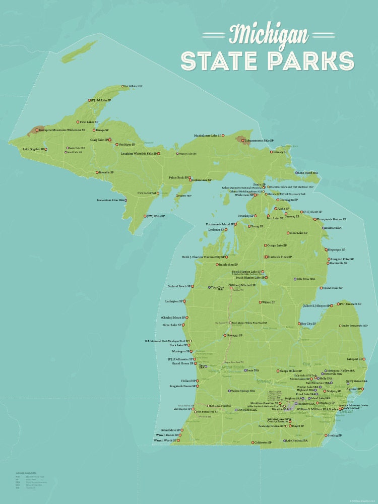 Michigan State Parks Map 18x24 Poster - Etsy