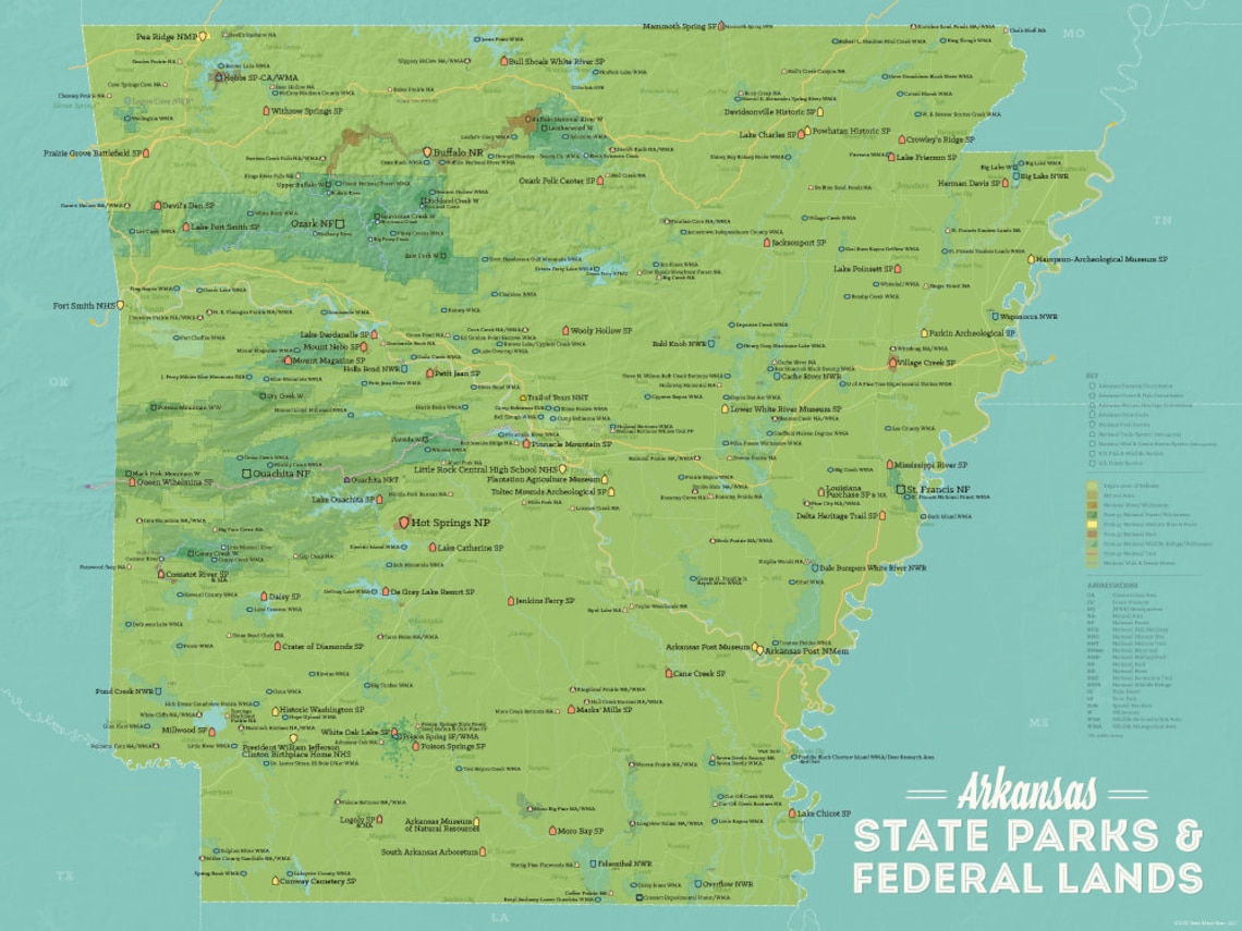 Arkansas State Parks & Federal Lands Map 18x24 Poster - Etsy