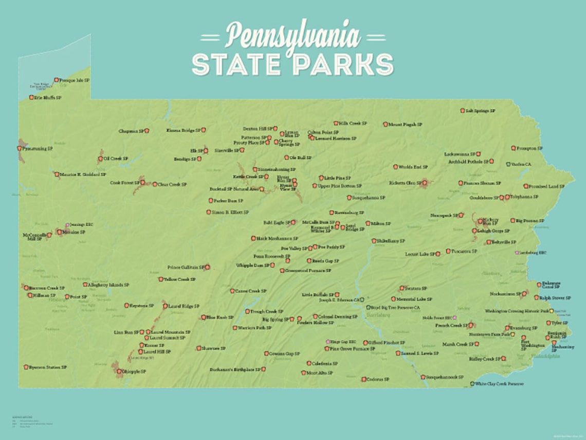 Pennsylvania State Parks Map 18x24 Poster | Etsy