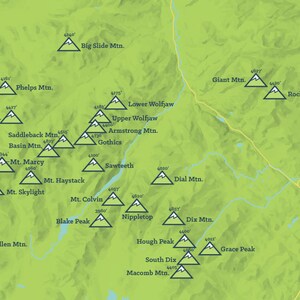 Adirondack High Peaks Map 11x14 Print - Etsy