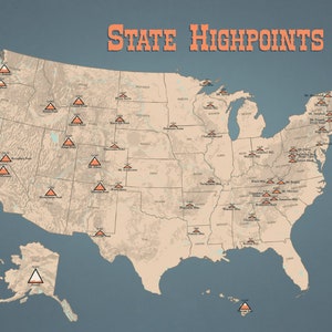 State Highpoints Map 11x14 Print - Etsy