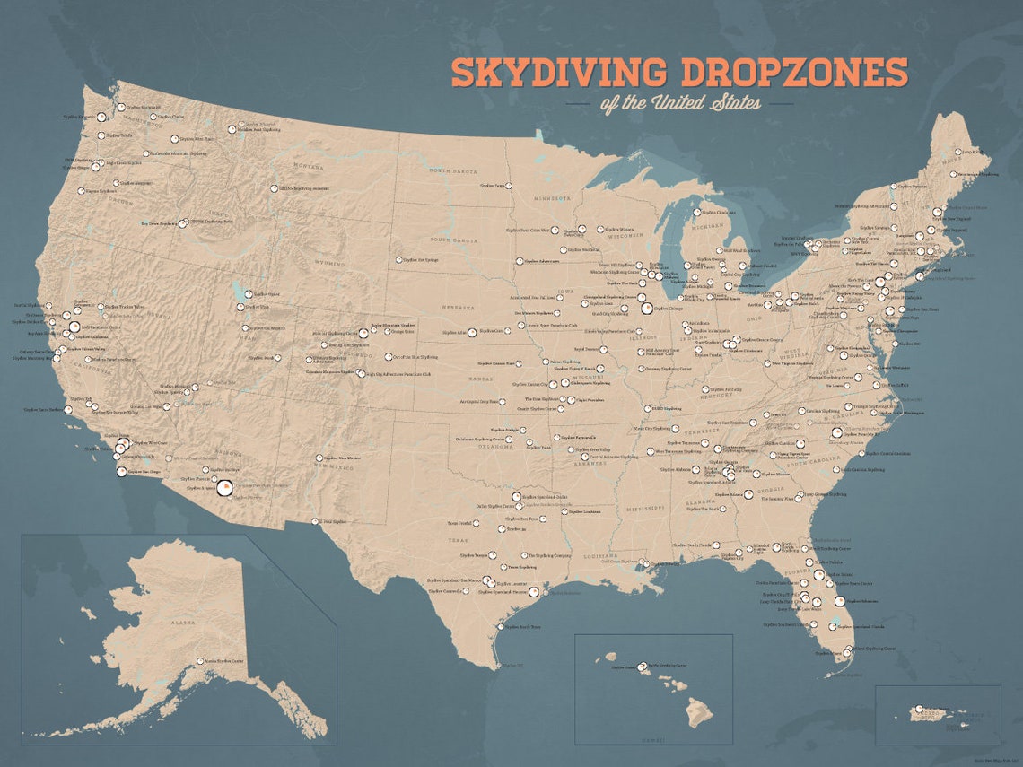 US Skydiving Dropzones Map 18x24 Poster - Etsy