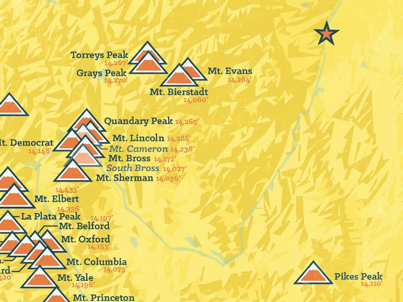 58 Colorado 14ers Map 18x24 Poster - Etsy