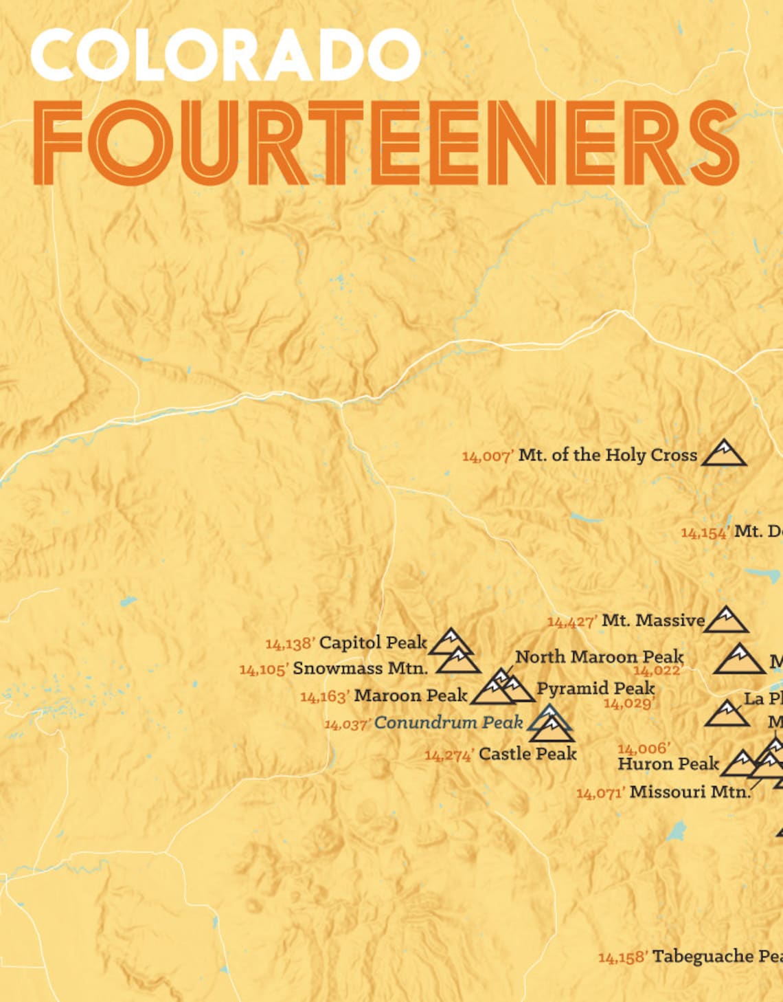 58 Colorado 14ers Map 11x14 Print - Etsy