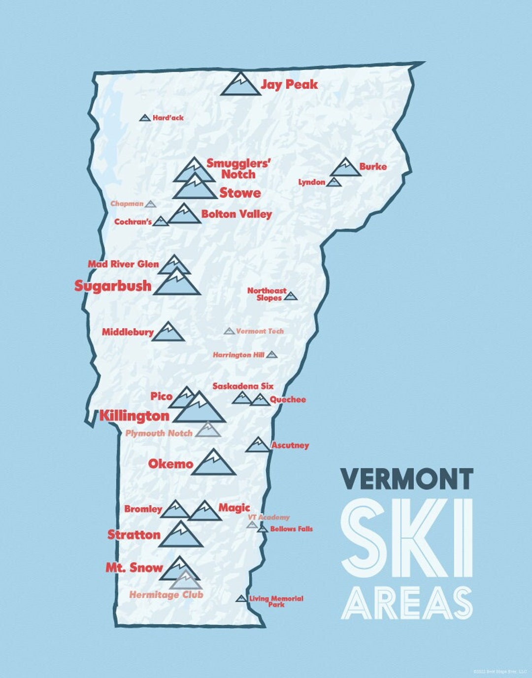 Vermont Ski Resorts Map 11x14 Print - Etsy