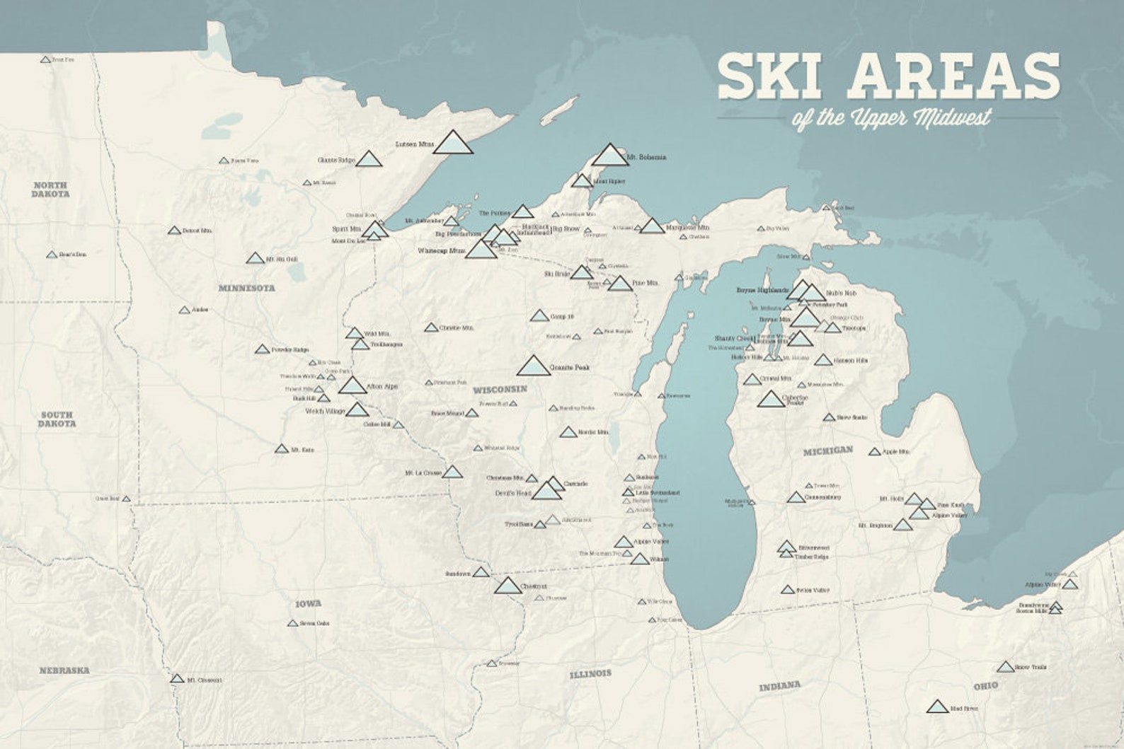 Upper Midwest Ski Resorts Map 24x36 Poster - Etsy
