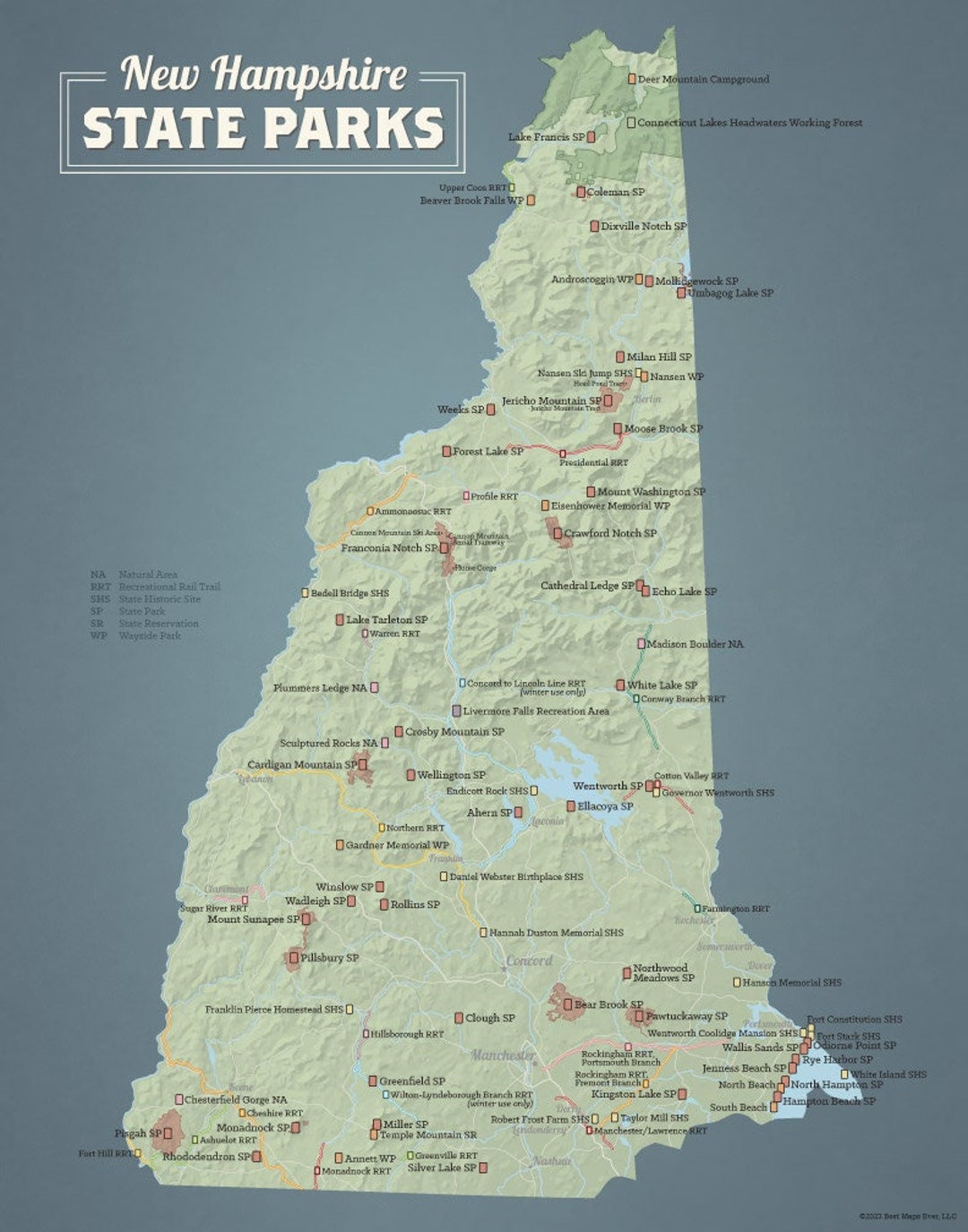 New Hampshire State Parks Map 11x14 Print - Etsy