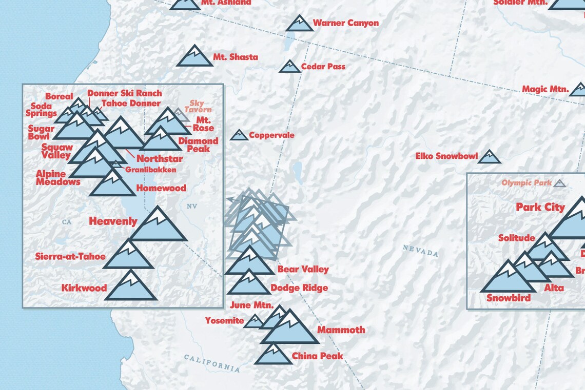 US Ski Resorts Map 24x36 Poster | Etsy