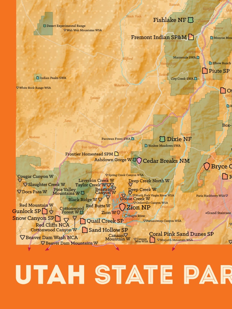 Utah State Parks & Federal Lands Map 18x24 Poster | Etsy