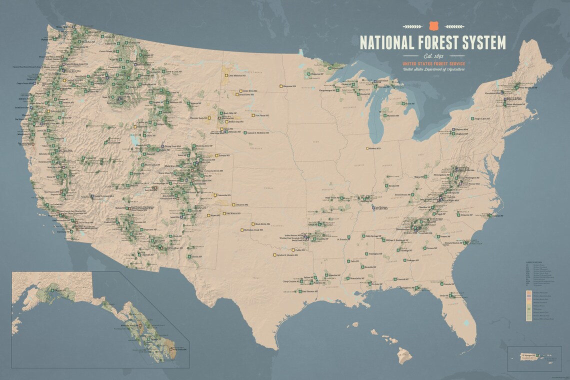 US National Forest System Map 24x36 Poster - Etsy