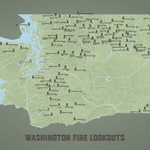 Washington Fire Lookouts Map 11x14 Print - Etsy
