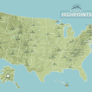 State Highpoints Map 18x24 Poster - Etsy